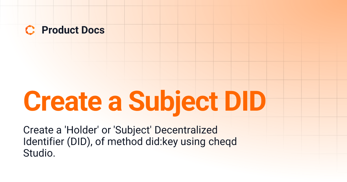 Create a Subject DID | Product Docs